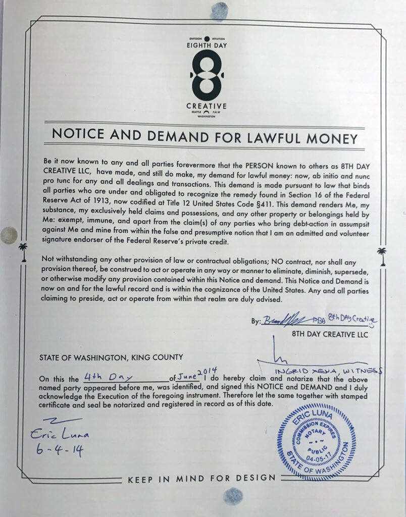 LAWFUL MONEY REDEMPTION STATEMENT - THE 8TH DAY CREATE BLOG